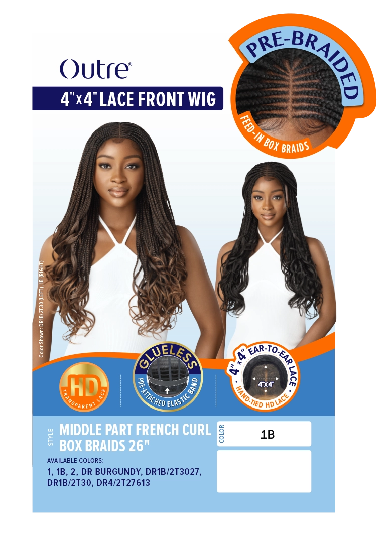 Outre 4"x4" HD Lace Front Middle Part French Curl Box Braids 26 ...