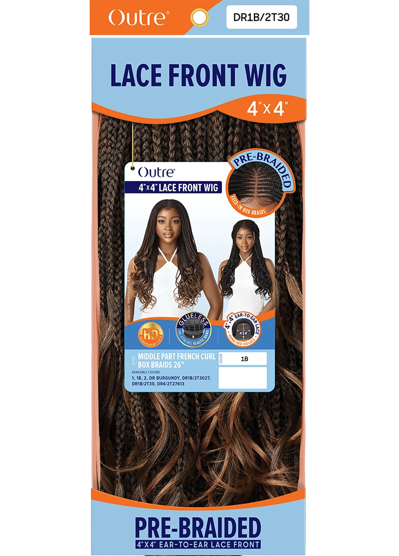 Outre 4"x4" HD Lace Front Middle Part French Curl Box Braids 26 ...