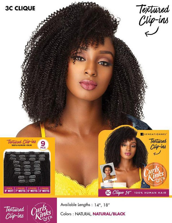 Sensationnel Curls Kinks & Co 100% Human Hair 9PC Textured Clip-ins 3C ...